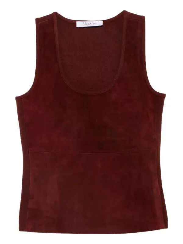 Max Mara Suede Paneled Scoop Neck Tank - Red