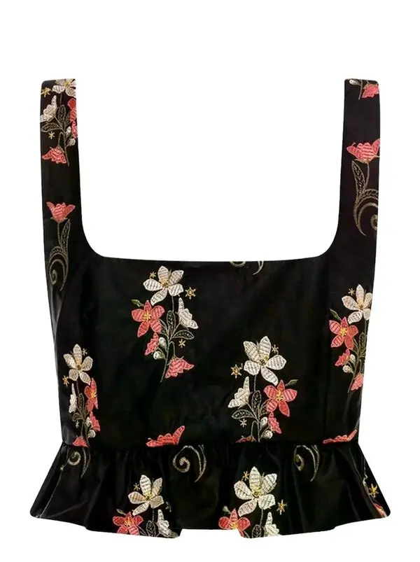 Agua Bendita Eslabón Noche Embroidered Cropped Top - Black