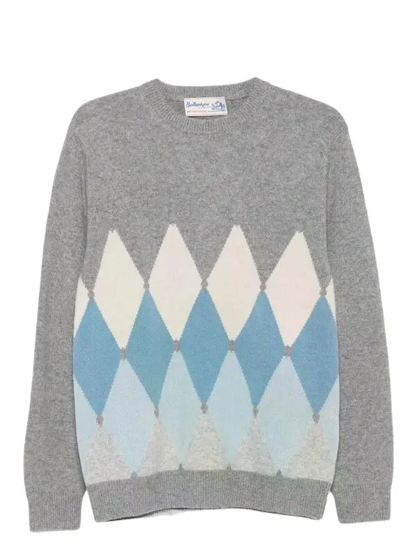 BALLANTYNE Argyle Pattern Crew Neck Long Sleeve Sweater - Grey