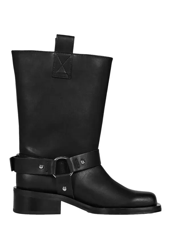 GANNI Mid Shaft Biker Boots With Buckle Detail - Black