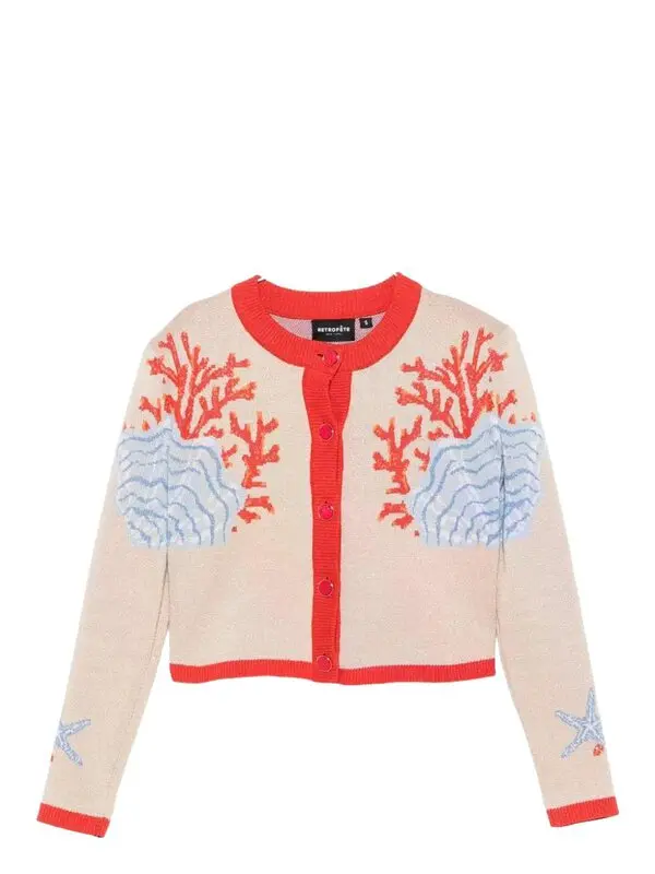 Retrofete Coral-intarsia Cropped Cardigan - Neutrals