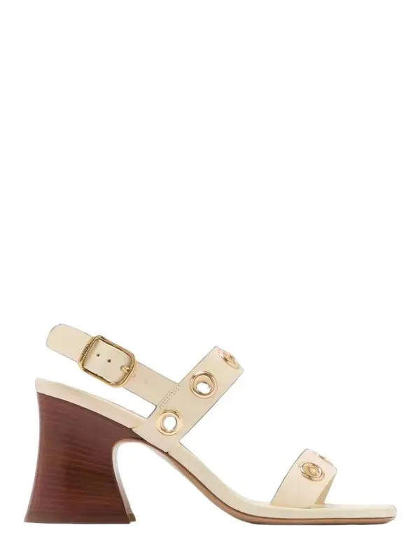 Chloé Eyelet Embellished Leather Block Heel Sandals - Neutrals
