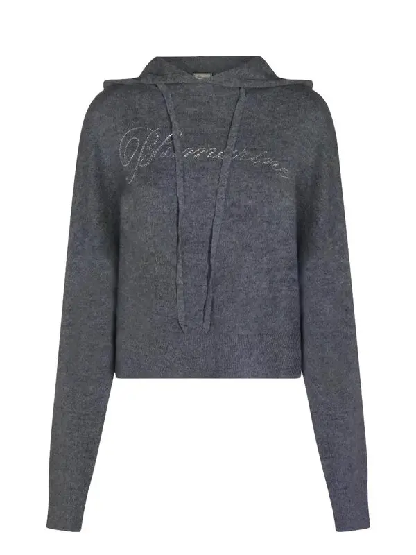 Blumarine Crystal-embellished Wool Hoodie - Grey
