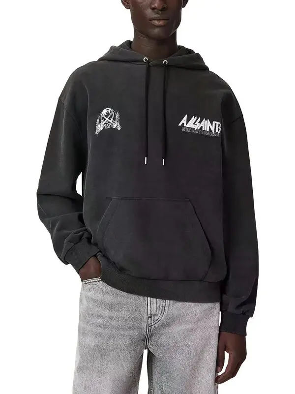 ALLSAINTS Graphic-print Washed-effect Hoodie - Black