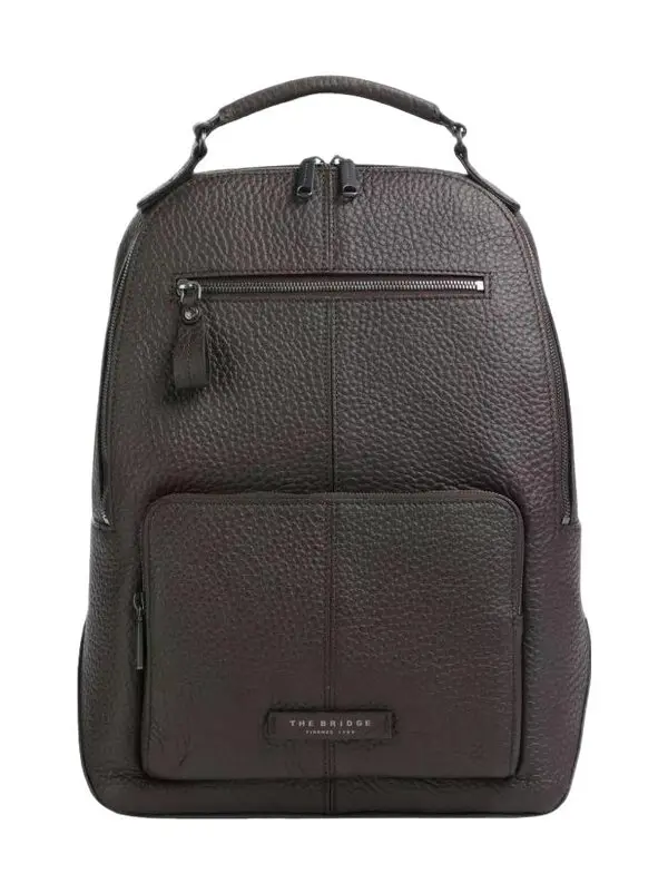 THE BRIDGE Manfredi Pebbled Leather Backpack - Brown