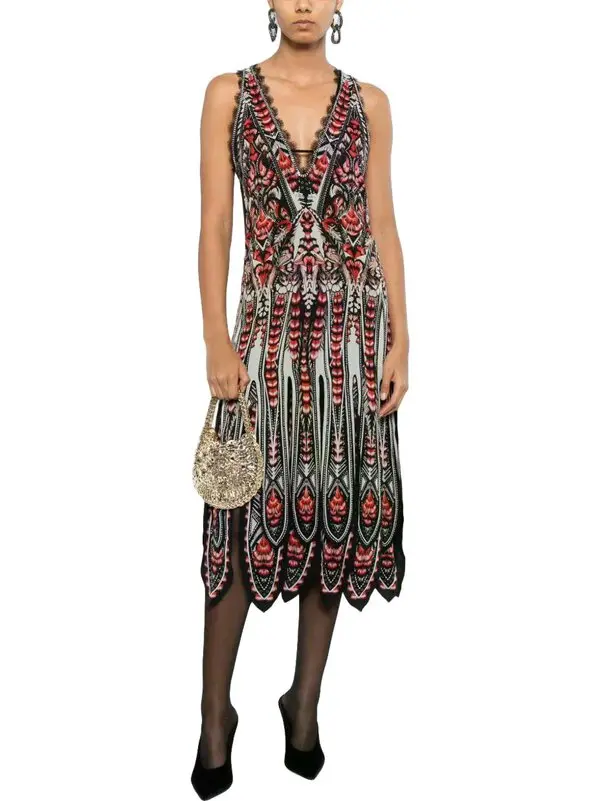 Roberto Cavalli Graphic Printed Midi Dress - Black