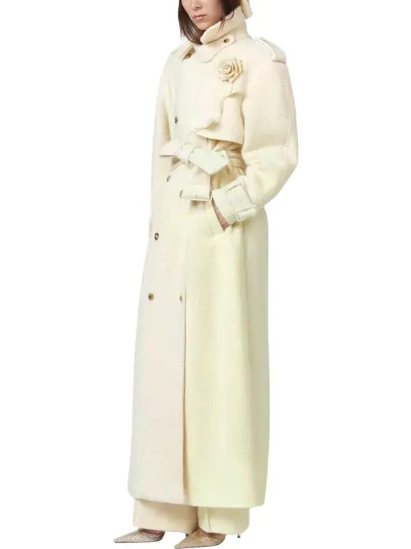 Giuseppe Di Morabito Cream White Textured Rose Detail Double-breasted Coat - Neutrals