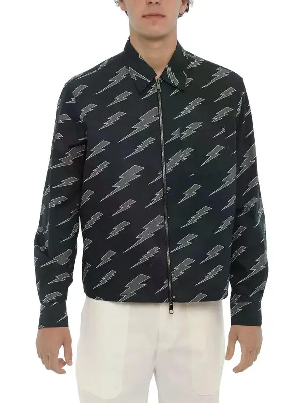 Neil Barrett Lightning Bolt Print Zip-up Jacket - Blue