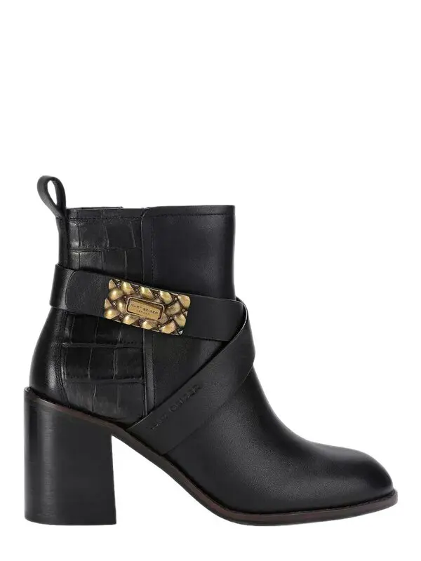 Kurt Geiger Marylebone Bootie With Croc-embossed Panels And Antiqued Brass Turncock Plate - Black