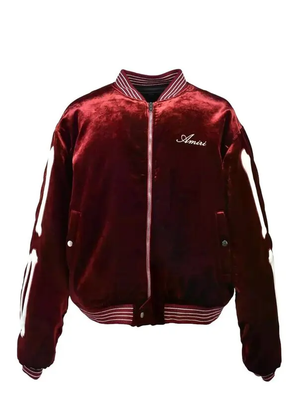 Amiri Velvet Bomber Jacket With Bone Appliqu - Red