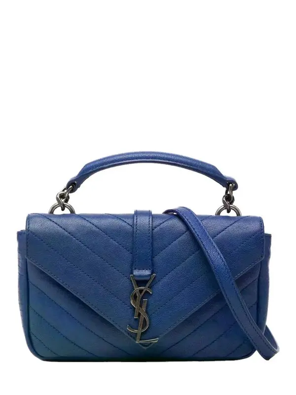 Saint Laurent Baby Chevron Sheepskin Classic Monogram Chain Bag - Blue