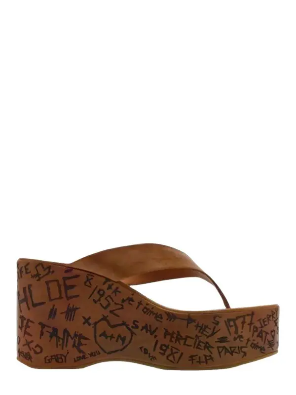COACH Graffiti Print Wedge Slides - Brown