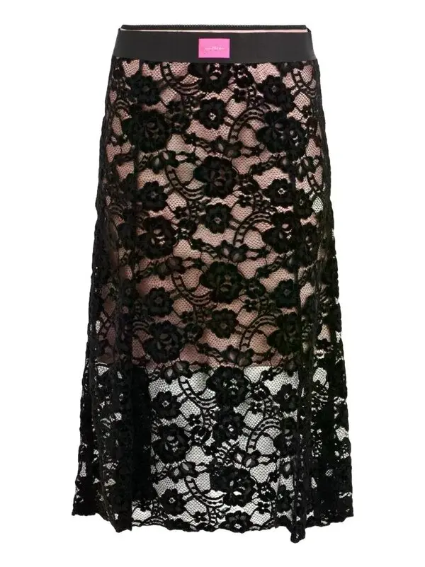 John Richmond Lace Overlay Logo Patch Midi Skirt - Black