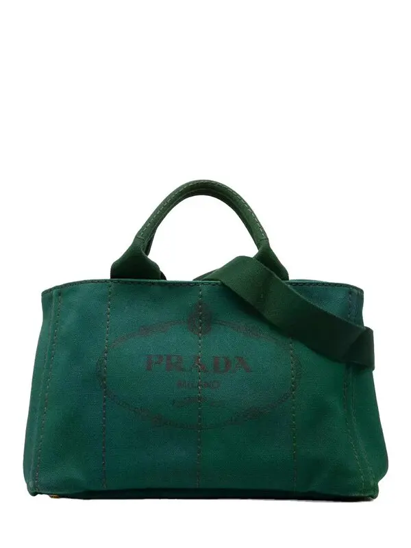 Prada Canapa Logo Tote Satchel - Green