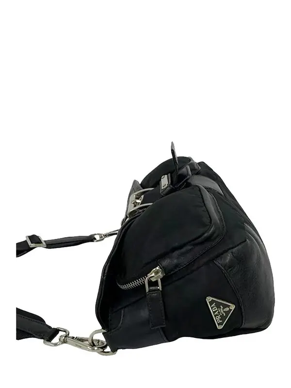 Prada Tessuto And Calfskin Crossbody Bag - Black