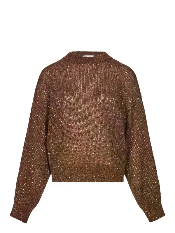 Brunello Cucinelli Sequin-embellished Crew Neck Sweater - Brown