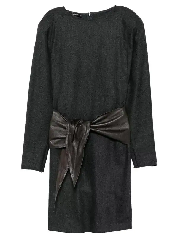 Emporio Armani Belted Long-sleeve Midi Dress - Grey