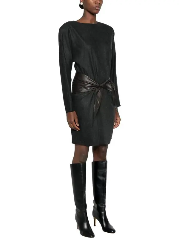 Emporio Armani Belted Long-sleeve Midi Dress - Grey