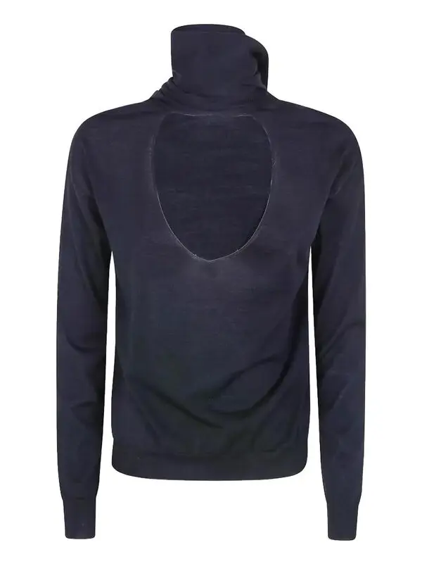 NUUR Wool Fine Knit Sweater With Scarf Detail - Black