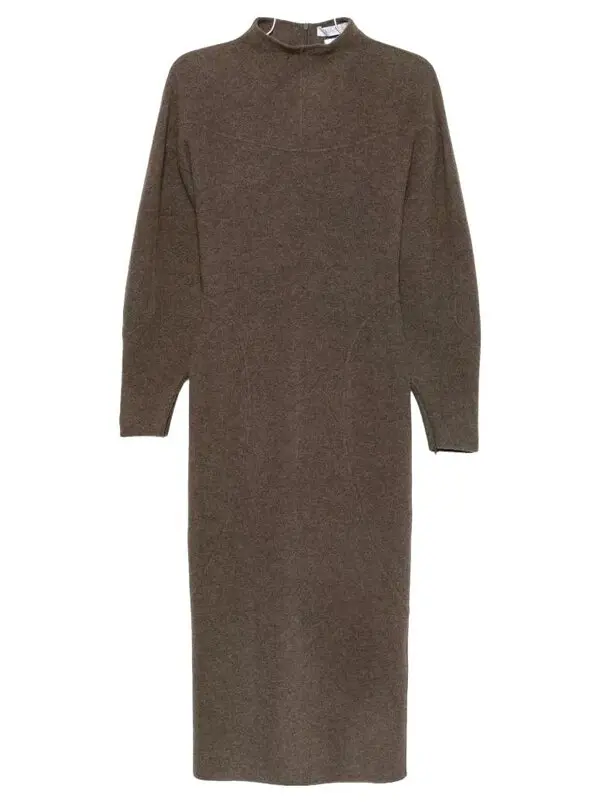 Max Mara High-neck Balloon Sleeve Midi Dress - Brown