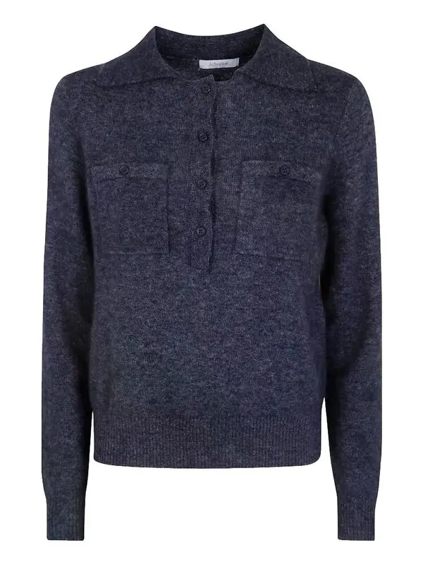 JCSOPHIE Wool Knitted Polo Sweater - Blue