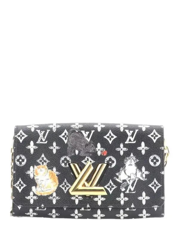LOUIS VUITTON Twist Chain Wallet Limited Edition Grace Coddington Catogram Canvas Clutch Bag - Black