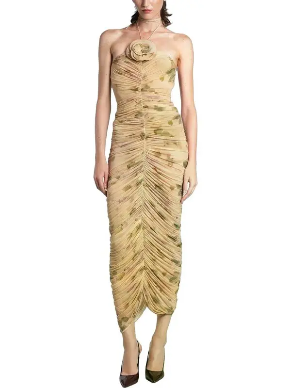 Magda Butrym Floral-print Ruched Midi Dress - Neutrals