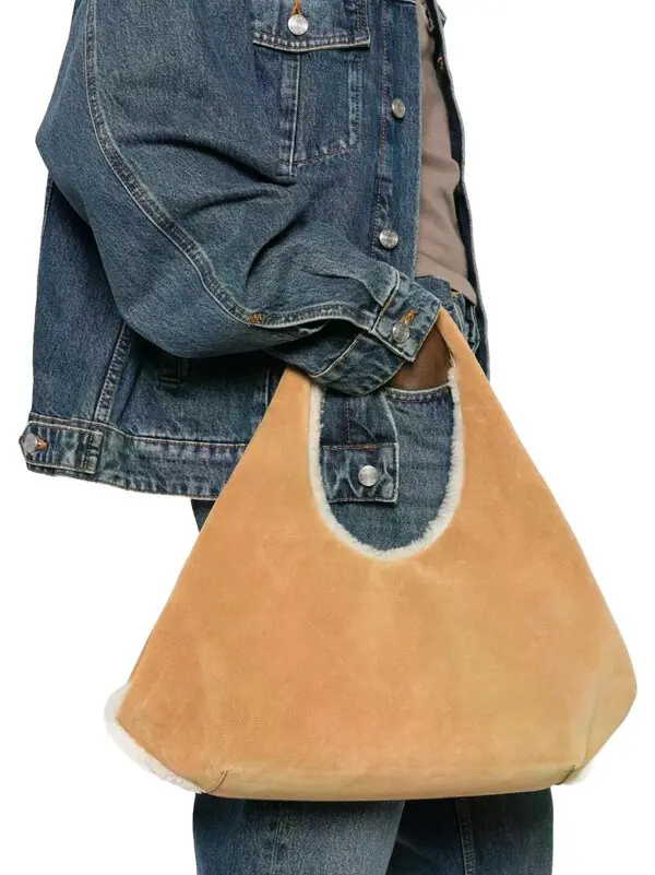 Coperni Shearling-trim Folded Shoulder Bag - Brown