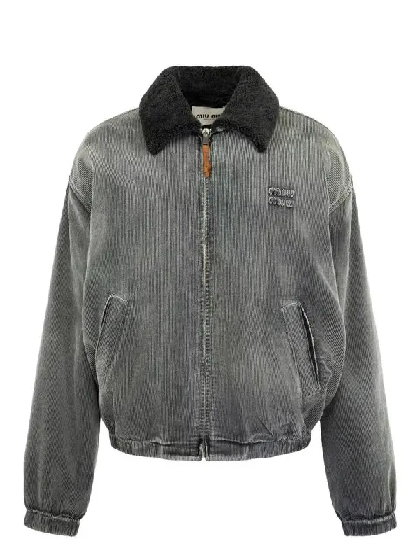 Miu Miu Corduroy Shearling Collar Jacket - Grey