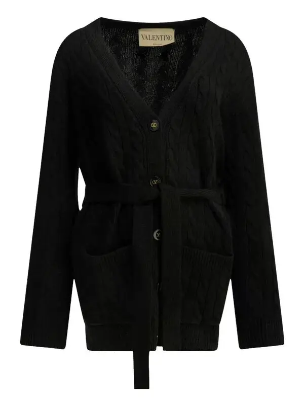 Valentino Garavani Cable-knit Belted Cardigan - Black