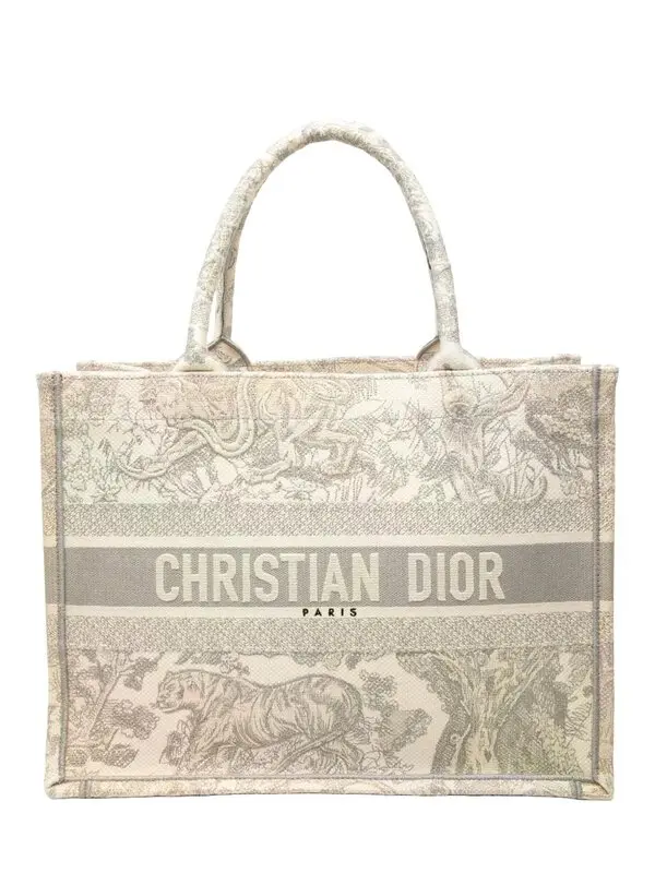 Dior Canvas Embroidered Book Tote Bag - Grey