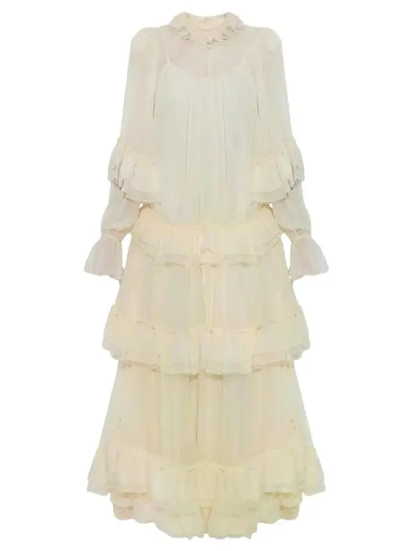Chloé Tiered Ruffled Midi Dress - Neutrals