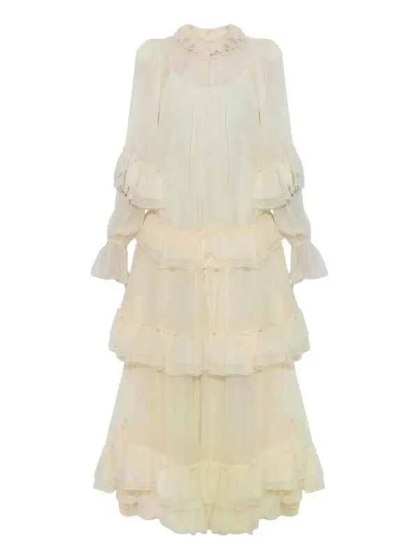 Chloé Tiered Ruffled Midi Dress - Neutrals