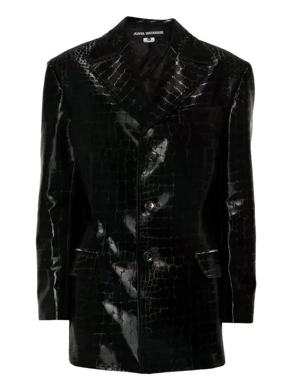 Junya Watanabe Crocodile-effect Notched-lapels Jacket - Black