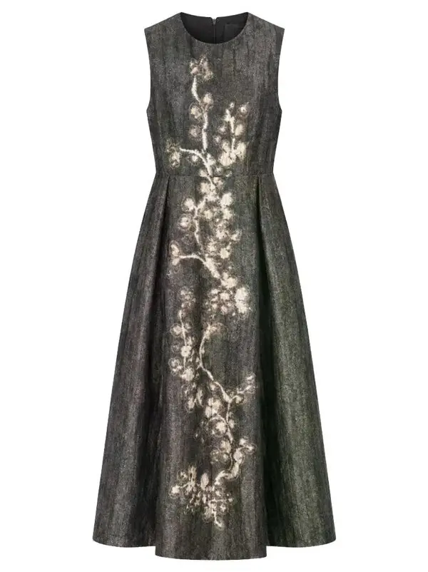 PSOPHIA Sleeveless Floral Jacquard Midi Dress - Grey