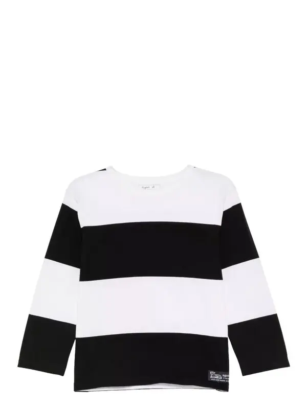 AGNES B. Horizontal Stripe Long Sleeve T-shirt - Black