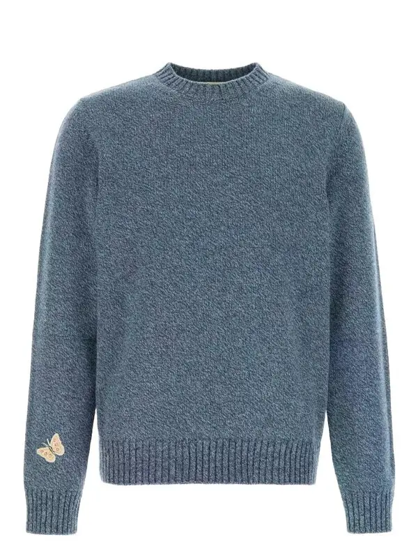 Valentino Garavani Virgin Wool Butterfly Patch Crew Neck Sweater - Blue