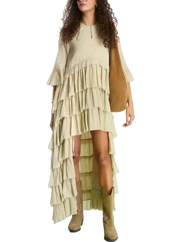 ALLSAINTS Cavarly Ruffled Asymmetric Dress - Green