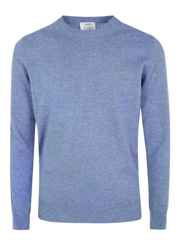 BARBA NAPOLI Crew Neck Fine Knit Wool Sweater - Blue