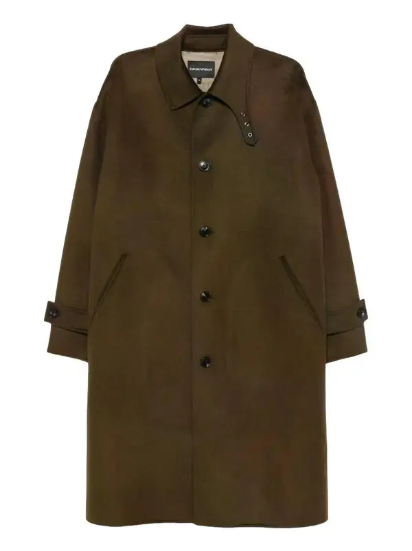 Emporio Armani Single Breasted Felted Texture Coat - Brown