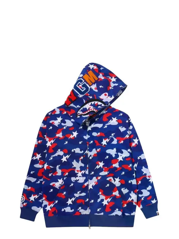 A BATHING APE Camouflage Shark Zip-up Hoodie - Blue