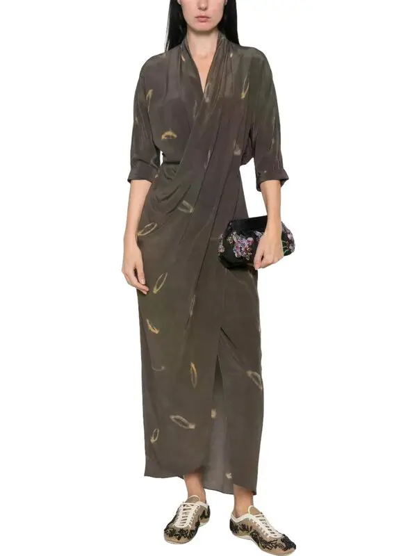 CORTANA Soma-print Draped Midi Dress - Grey