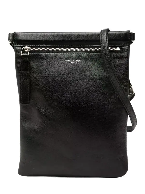 Saint Laurent Antiqued Lambskin Side Flat Crossbody Bag - Black