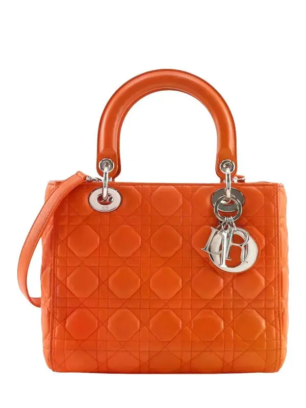 Dior Medium Lambskin Cannage Lady Satchel - Orange