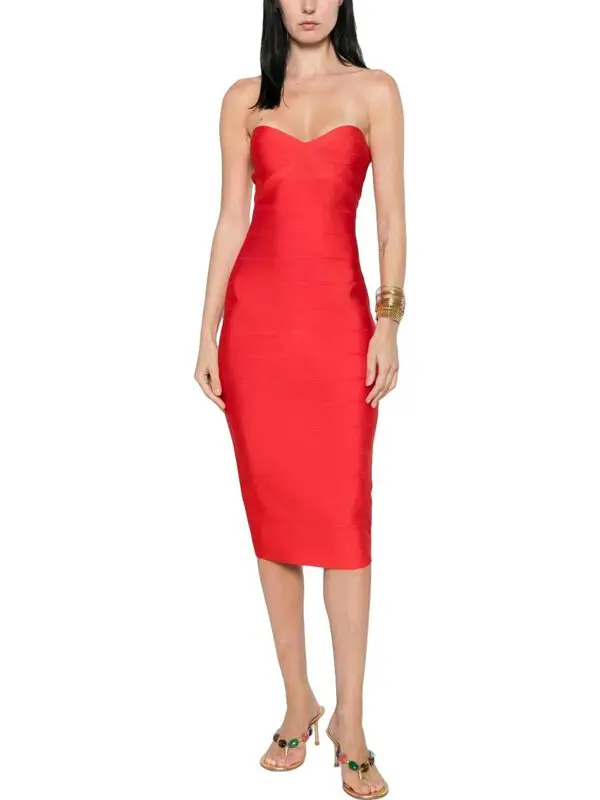 Retrofete Strapless Bandage Midi Dress - Red