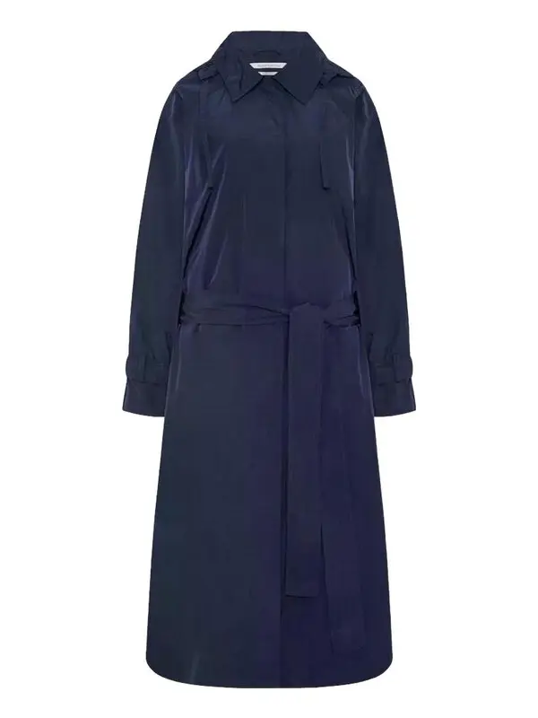 Another Tomorrow Belted Hooded Trench Coat - Blue