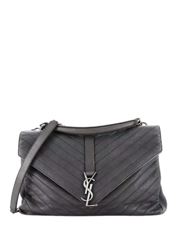 Saint Laurent Monogram College Bag Matelasse Chevron Leather Large Shoulder Bag - Grey