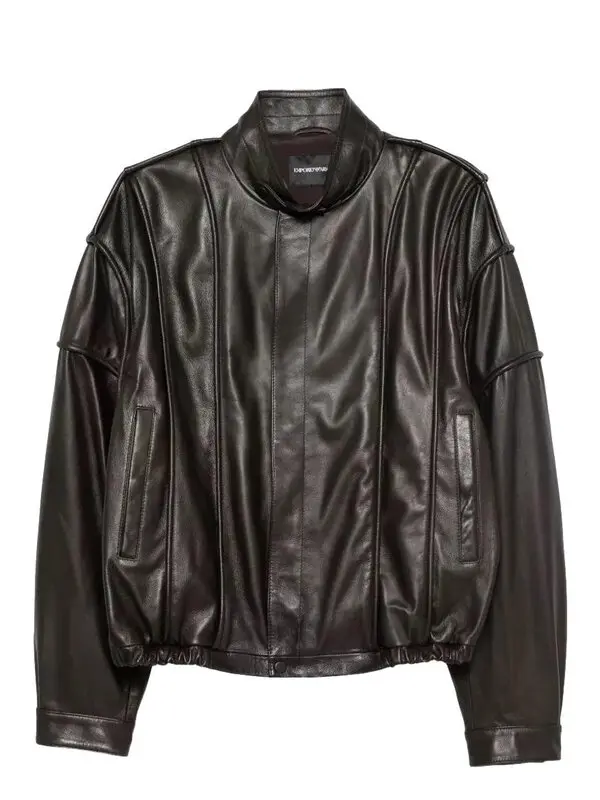 Emporio Armani Panelled Leather Jacket - Brown