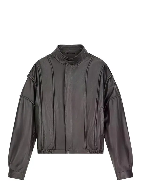 Emporio Armani Panelled Leather Jacket - Brown
