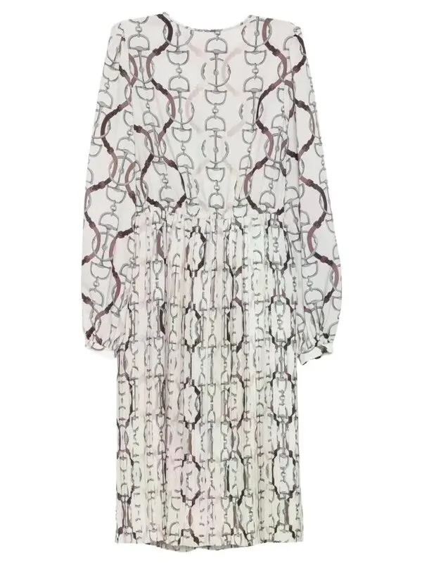Eleventy Horsebit Print Pleated Midi Dress - Neutrals